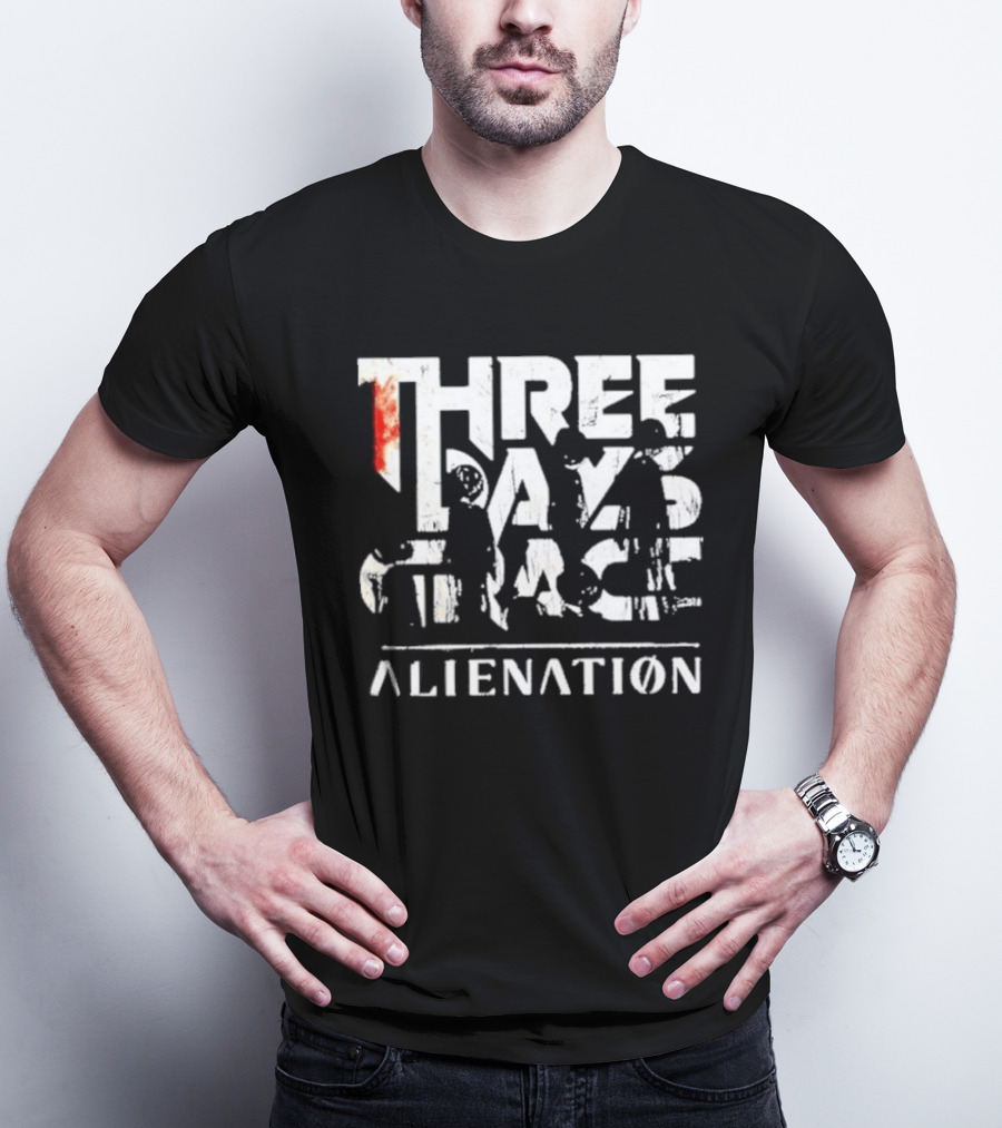 Three Days Grace Alienation Album Distressed White Gritty Logo Red Accent T-Shirt