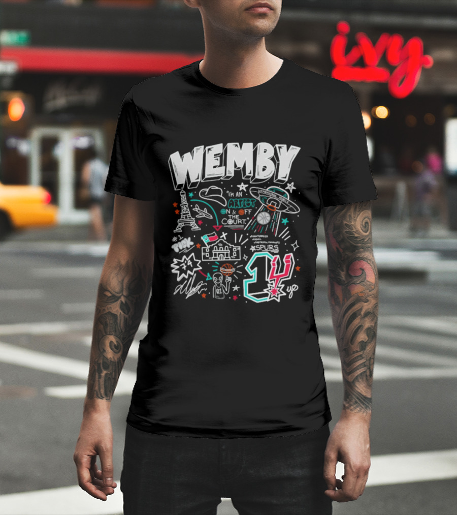 Wemby Victor Wembanyama Artist On Off Court Spurs #1 Eiffel Tower Alien Spaceship T-Shirt
