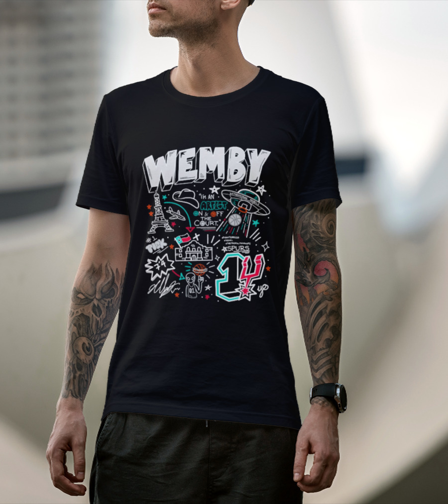 Wemby Victor Wembanyama Artist On Off Court Spurs #1 Eiffel Tower Alien Spaceship T-Shirt