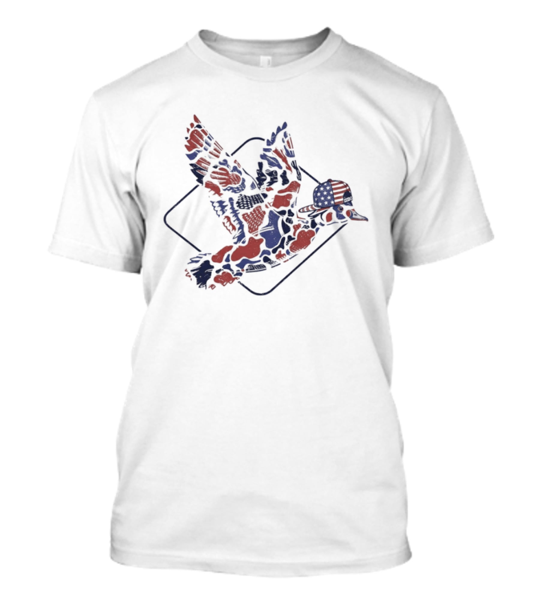 Camo Flying Mallard Duck USA American Flag Independence Day T-Shirt