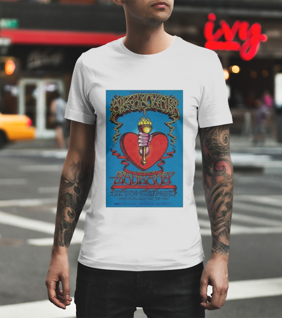 Big Brother The Holding Company Blue Background Red Heart And Torch Iconic Psychedelic T-Shirt