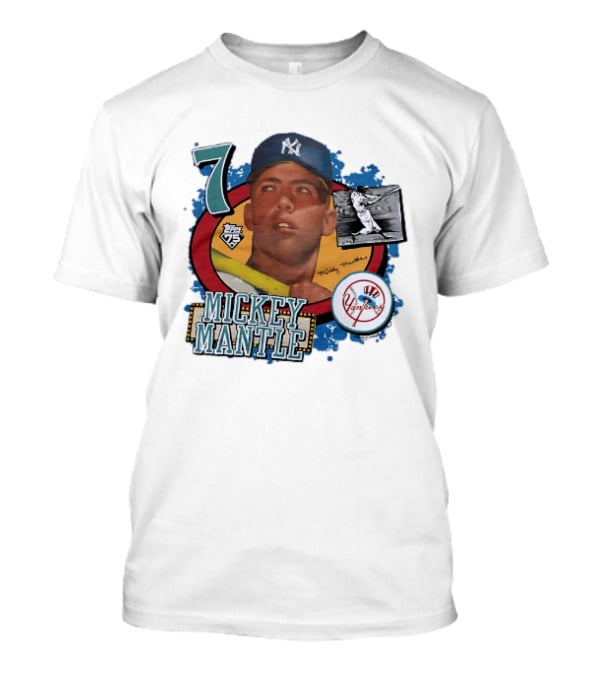 Mickey Mantle New York Yankees Topps 75 Number 7 Yankees Patch T-Shirt
