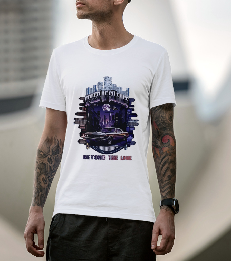 Speed Of Silence Cityscape Classic Car Moonlight Beyond The Line T-Shirt