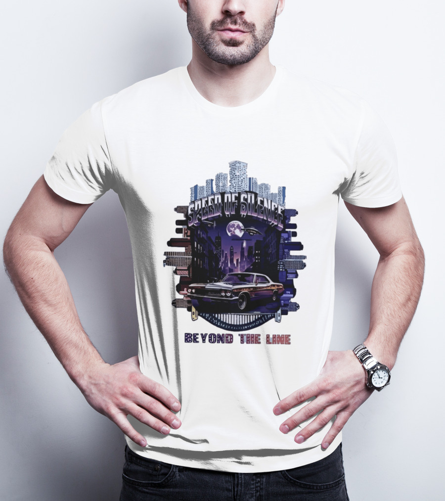 Speed Of Silence Cityscape Classic Car Moonlight Beyond The Line T-Shirt