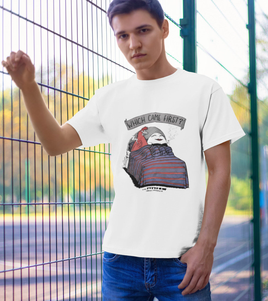 Which Came First The Chicken Or The Egg Striped Bed Scene T-Shirt