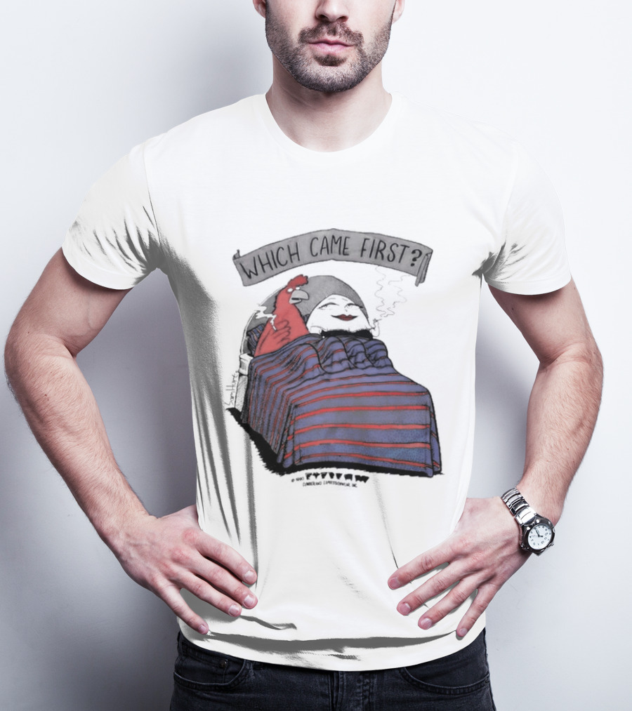 Which Came First The Chicken Or The Egg Striped Bed Scene T-Shirt