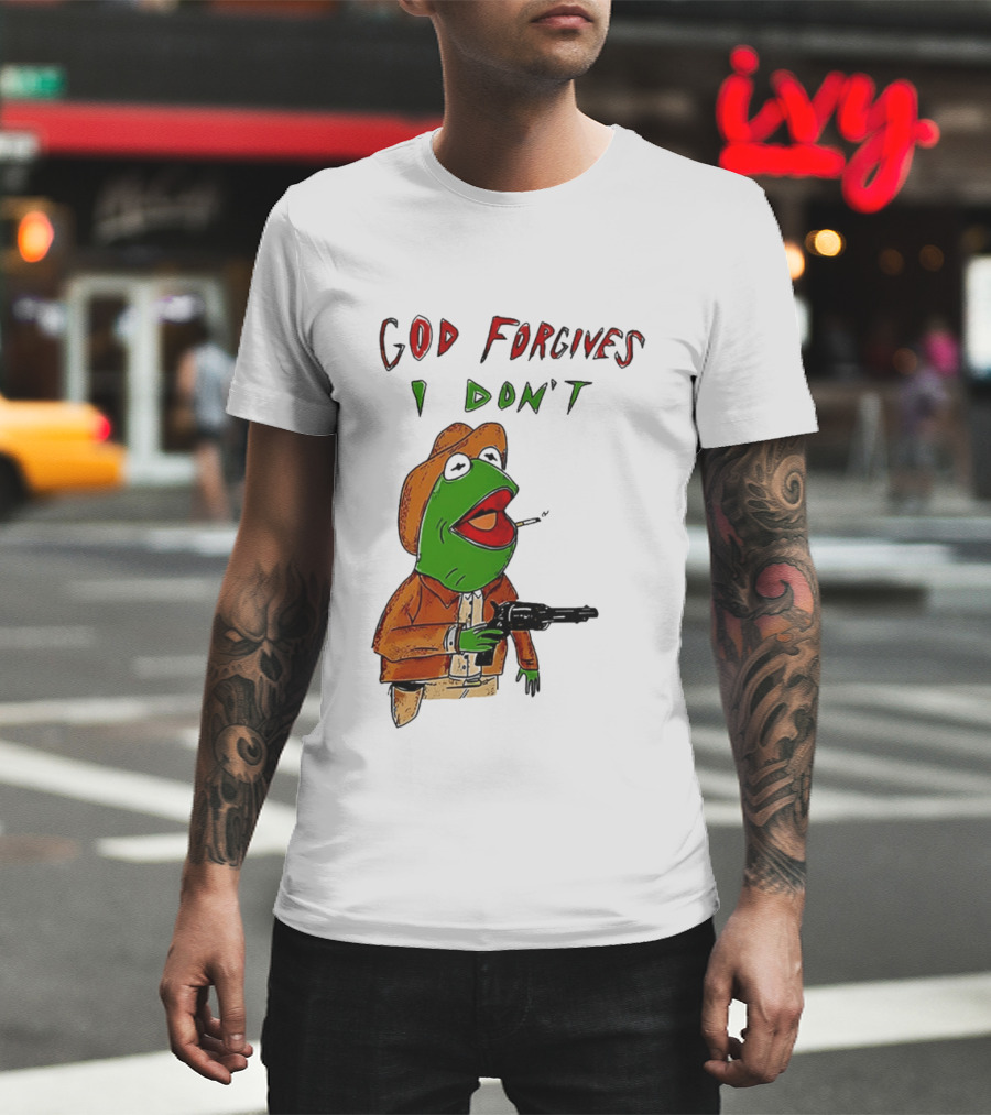 Yeehaw Kermit God Forgives I Don't Cowboy Humor T-Shirt