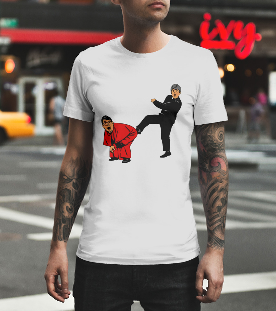 Kicking Random Man Up The Arse Funny Comic Scene T-Shirt