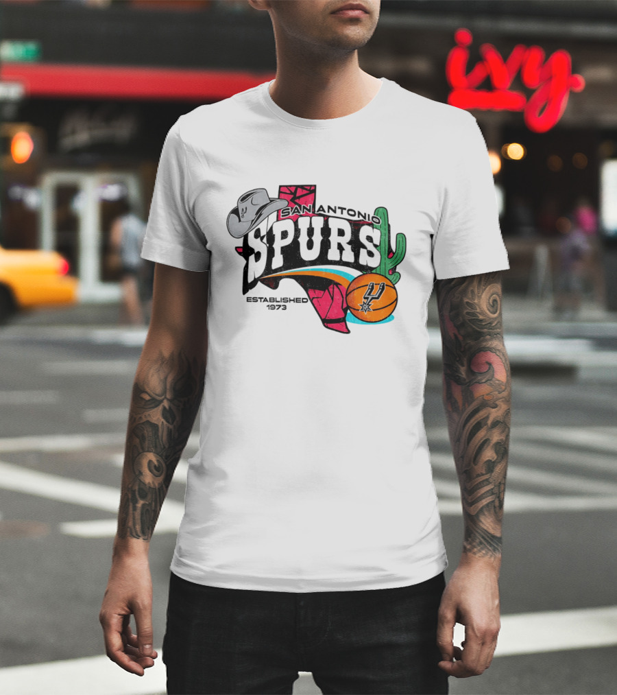 San Antonio Spurs 1973 Cactus Texas Basketball Cowboy Hat T-Shirt