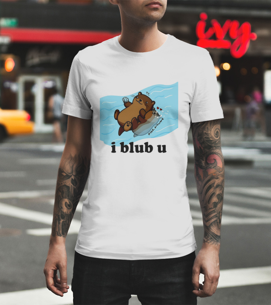 Cute Sea Otters I Blub U Love With Hearts And Shells T-Shirt