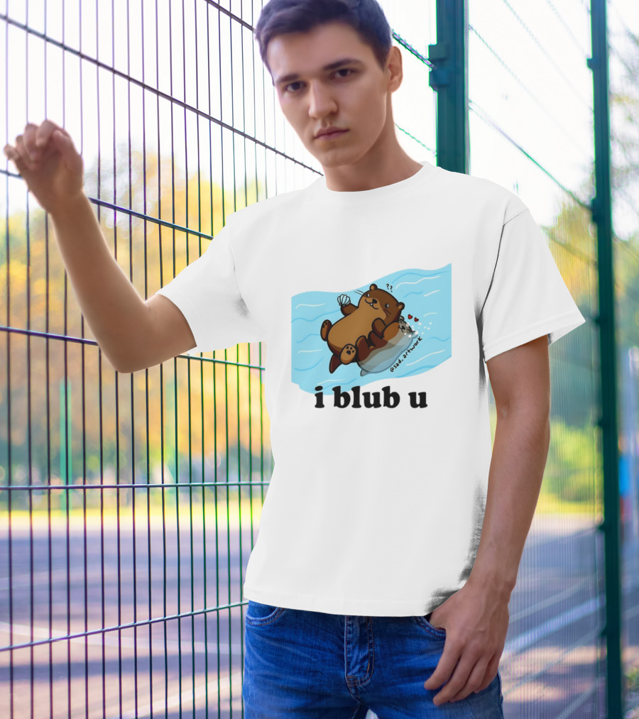 Cute Sea Otters I Blub U Love With Hearts And Shells T-Shirt