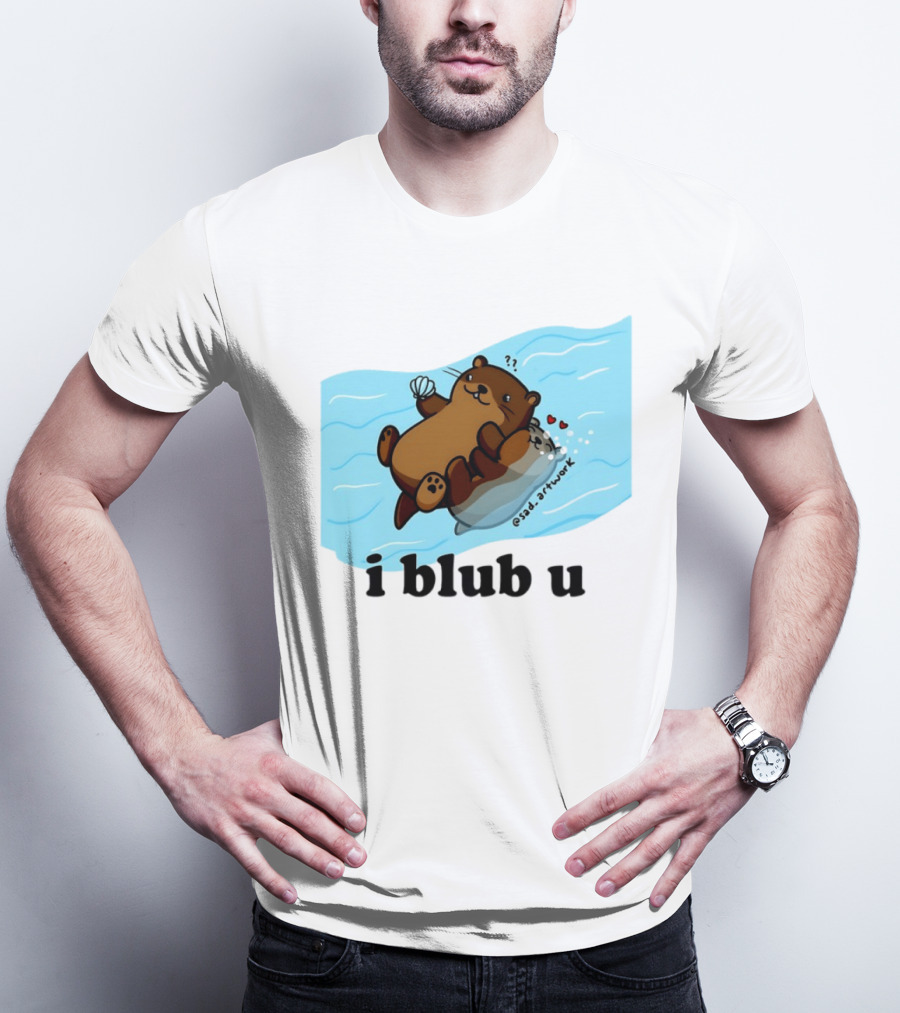 Cute Sea Otters I Blub U Love With Hearts And Shells T-Shirt