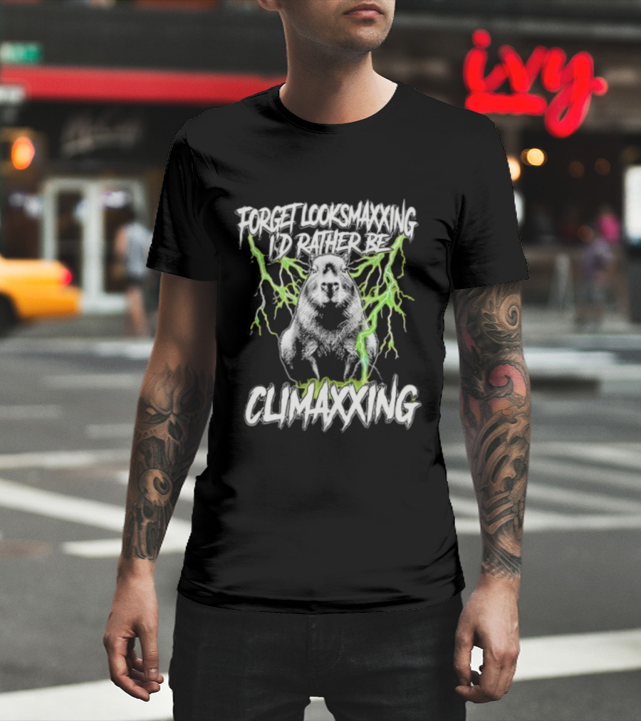 Forget Looksmaxxing I'd Rather Be Climaxxing Capybara With Lightning Electric T-Shirt