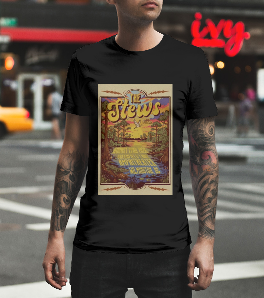 The Stews With Fudge August 22nd 2026 Greenfield Lake Amphitheater Wilmington NC T-Shirt