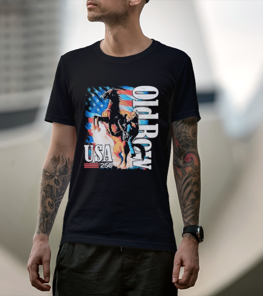 Cowboy Rodeo Rider With Horse USA Flag 250th Anniversary T-Shirt