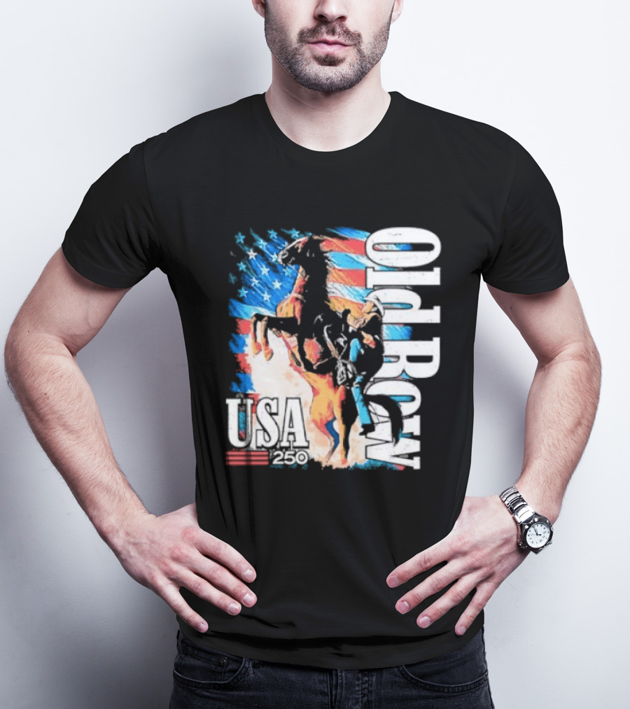 Cowboy Rodeo Rider With Horse USA Flag 250th Anniversary T-Shirt