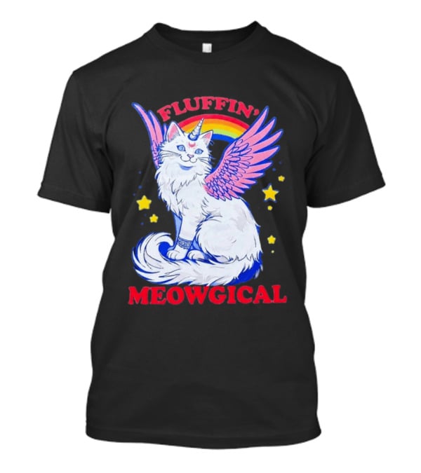 Fluffin' Meowgical Winged Unicorn Cat Rainbow Stars T-Shirt