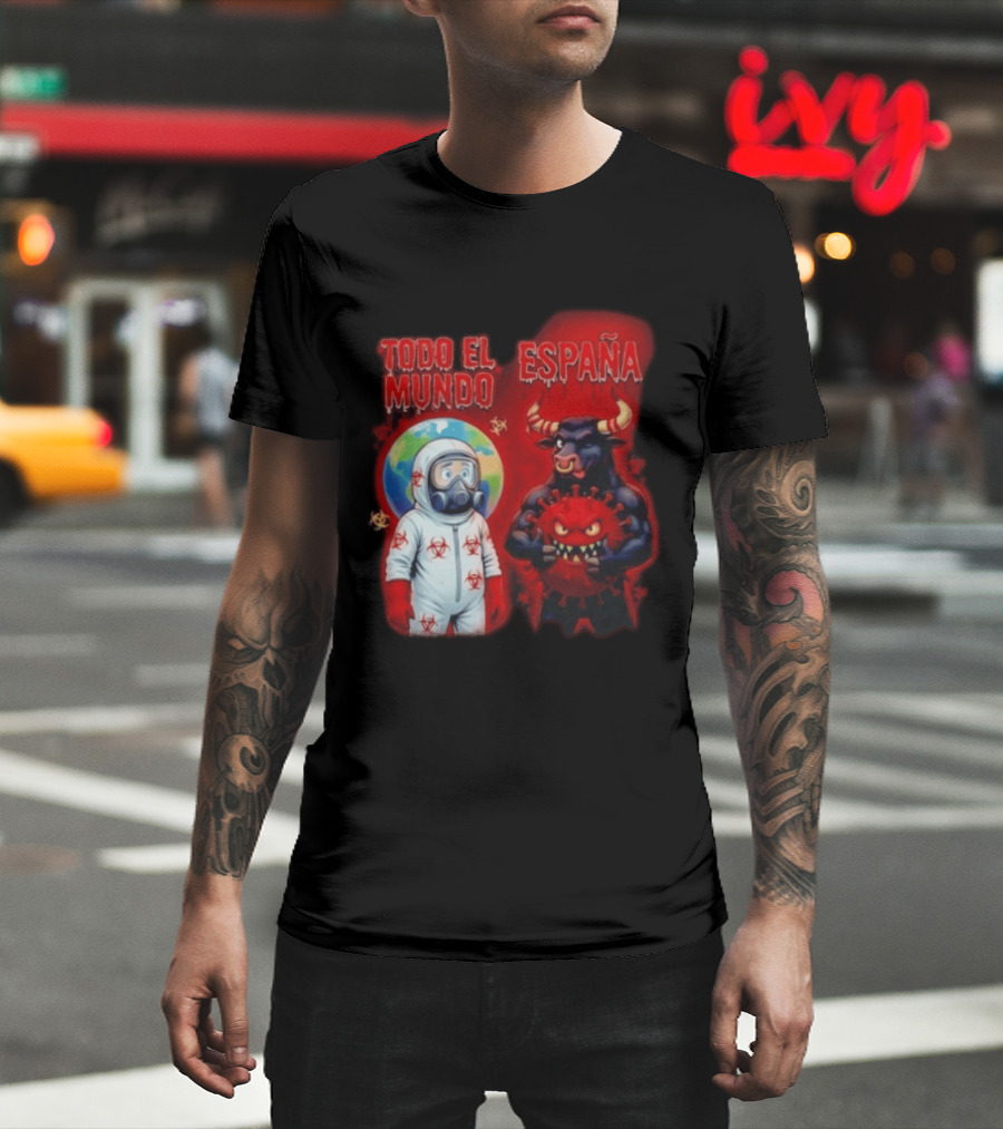 Todo El Mundo España Hantavirus 2026 Hazmat Bull And Virus T-Shirt