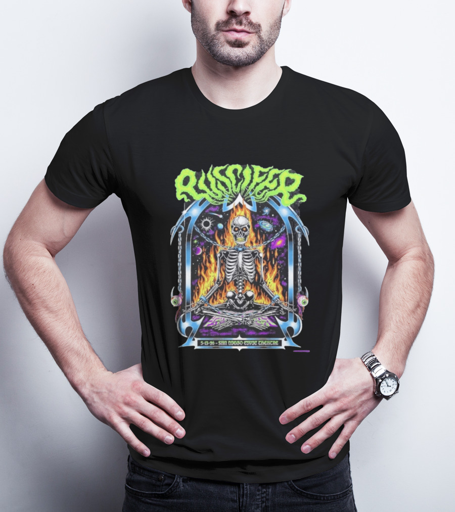 Puscifer San Diego Civic Theatre May 13 2026 Event Flaming Skull Skeleton In Space T-Shirt