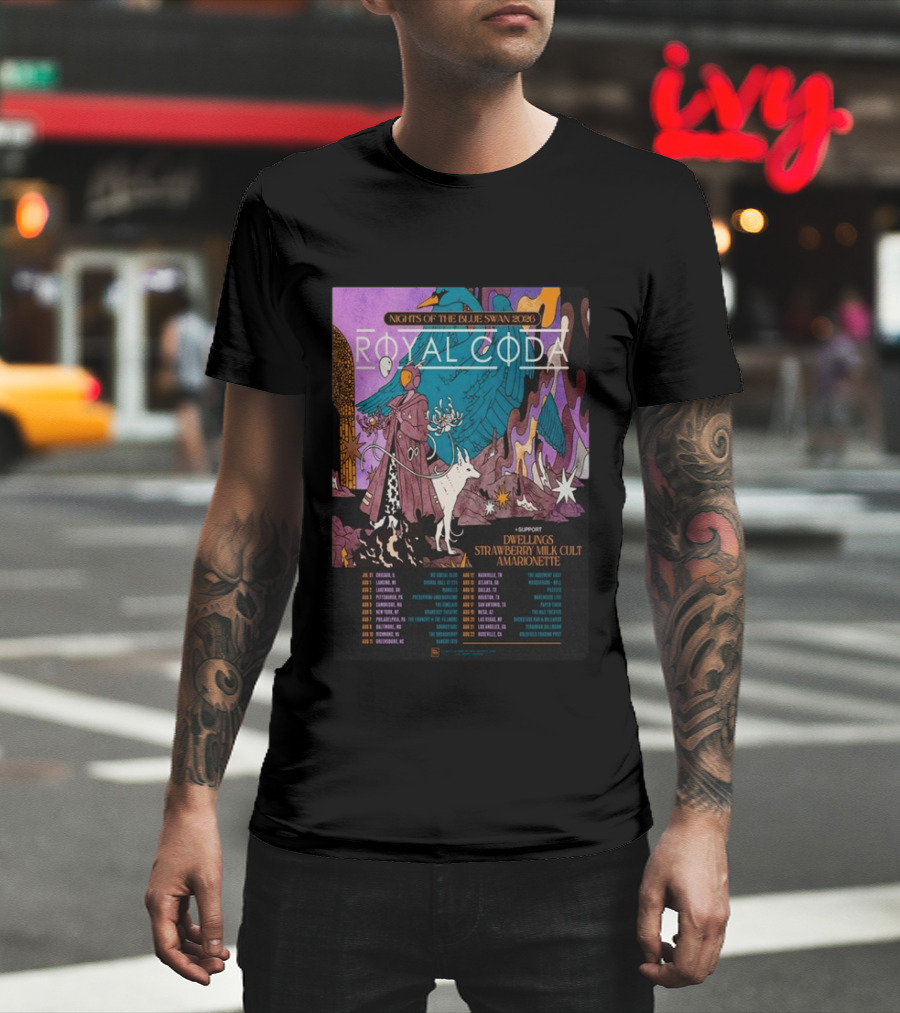 Nights Of The Blue Swan 2026 Royal Coda Tour Dates Dwelling Strawberry Milk Cult Amarionette T-Shirt