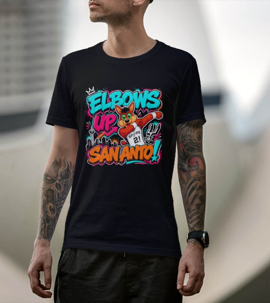 Elbows Up San Antonio Spurs Cartoon Style Mascot Dabbing Fun T-Shirt