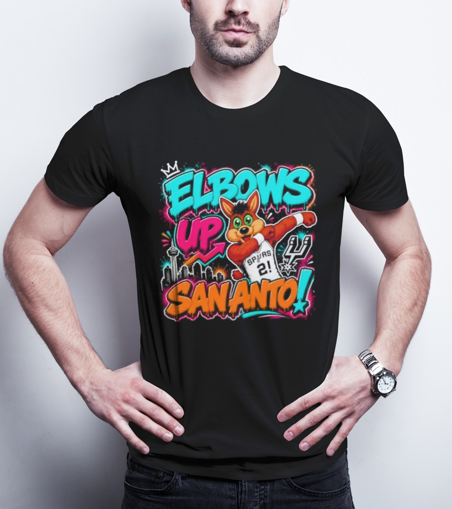 Elbows Up San Antonio Spurs Cartoon Style Mascot Dabbing Fun T-Shirt