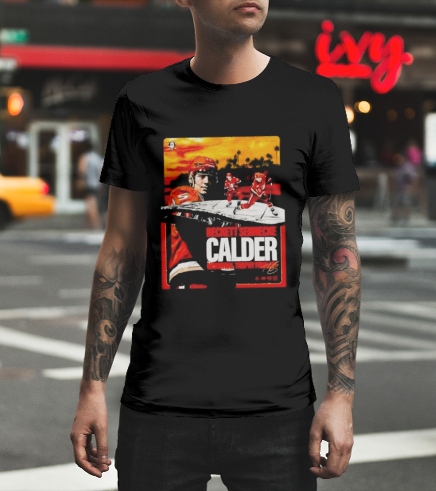 Beckett Sennecke Calder Memorial Trophy Finalist Hockey Player Action Scene T-Shirt