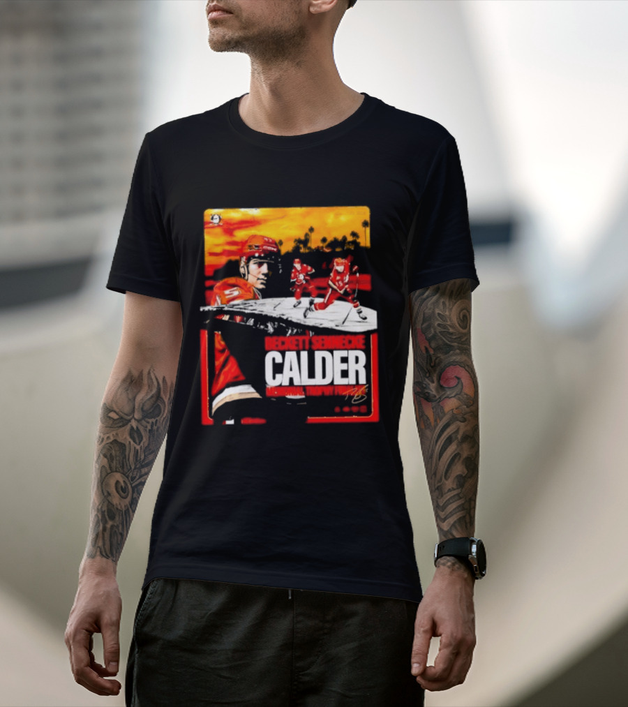Beckett Sennecke Calder Memorial Trophy Finalist Hockey Player Action Scene T-Shirt