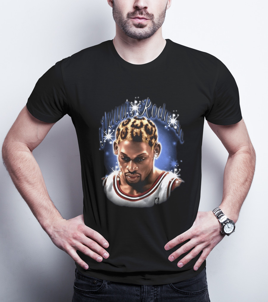Dennis Rodman Chicago Bulls NBA Number 91 Twinkle Classic Leopard Hair T-Shirt