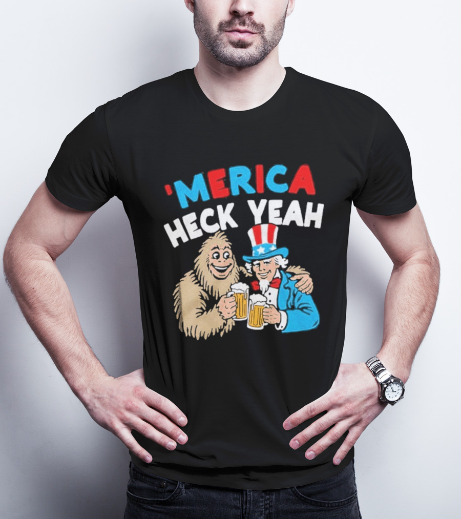 Merica Heck Yeah Uncle Sam Bigfoot Beer T-Shirt
