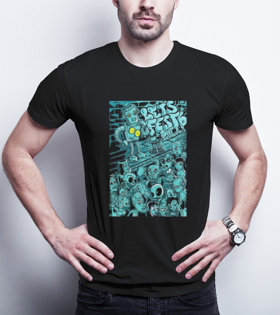 LET'S FEST 6 SEP 9 6 2026 Indianapolis Robot And Alien Crowd T-Shirt