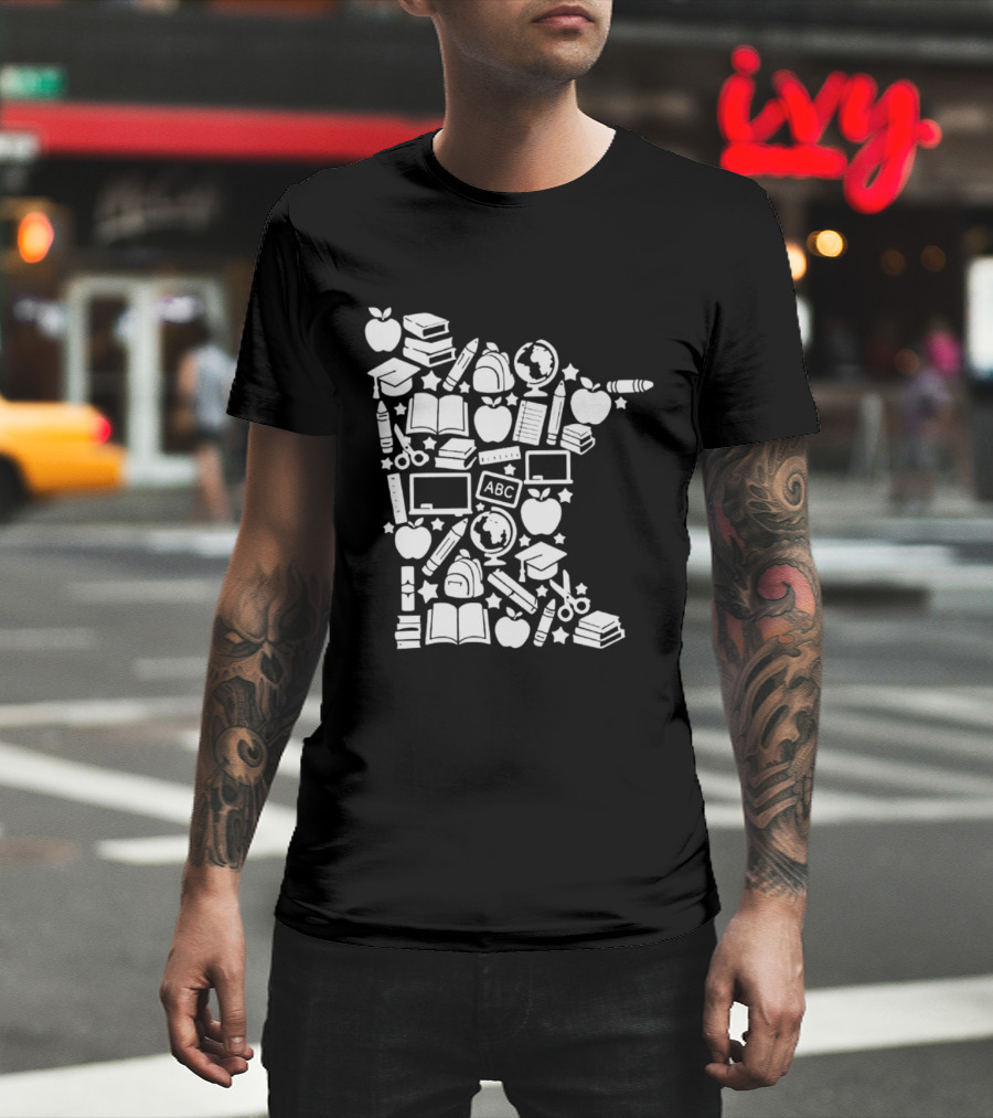 Minnesota Teacher Back To School ABC Books Apples Education State Map T-Shirt