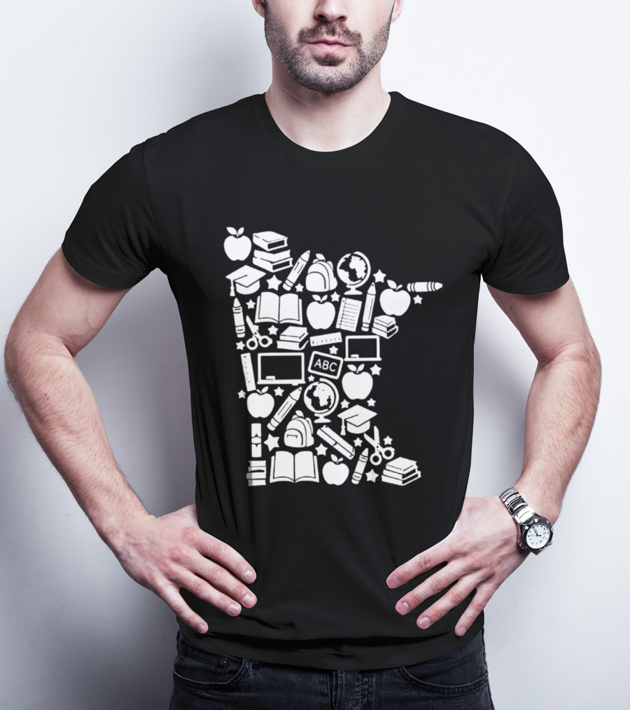 Minnesota Teacher Back To School ABC Books Apples Education State Map T-Shirt