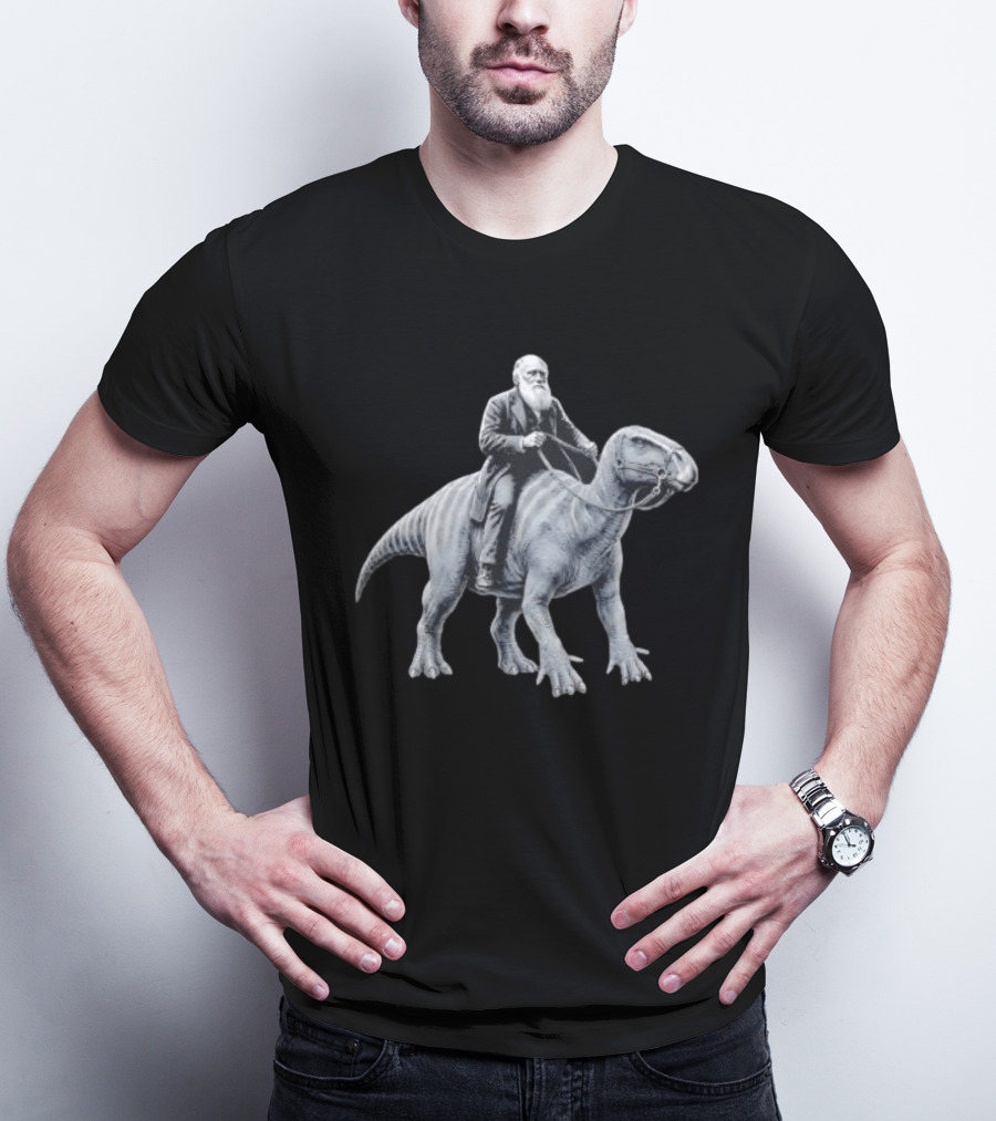 Charles Darwin Riding Dinosaur Evolution Science Lover T-Shirt