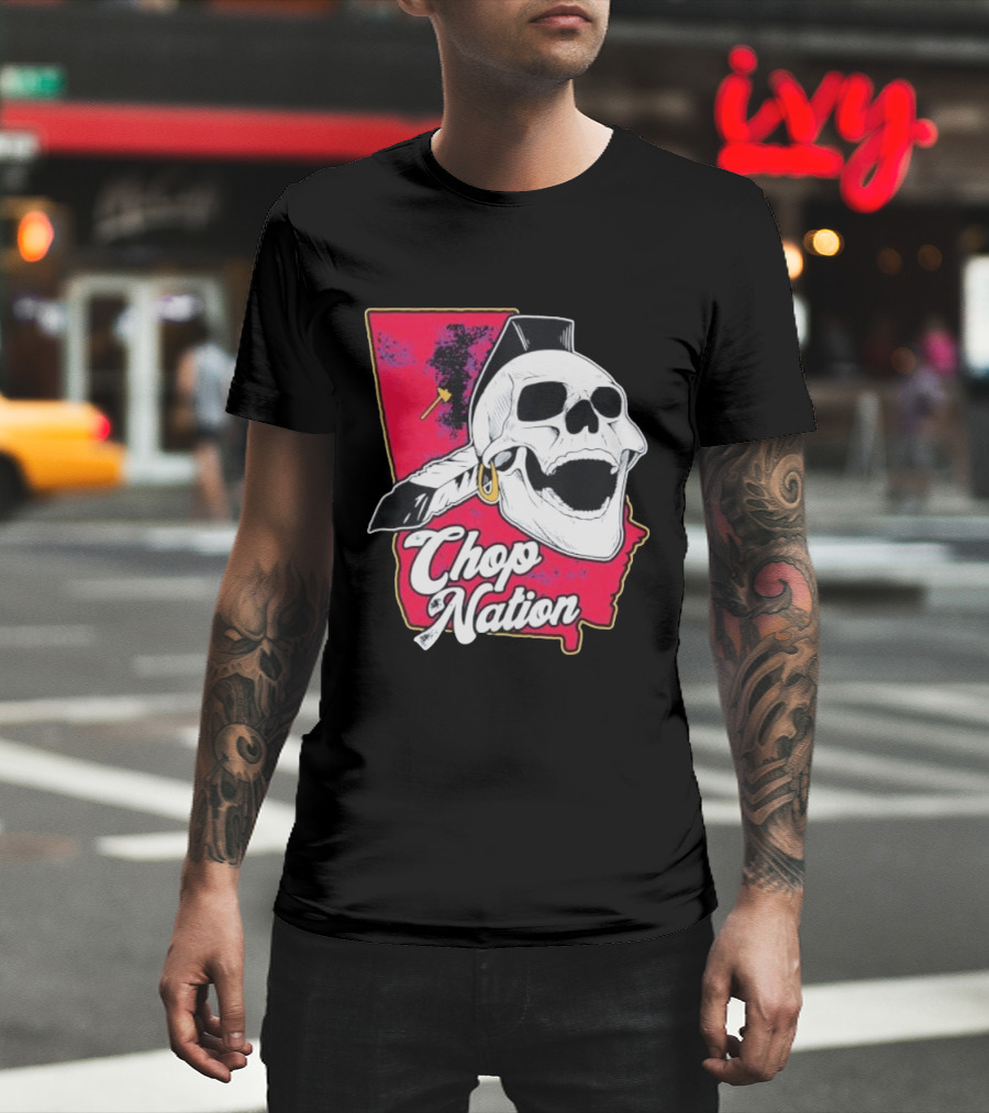 Atlanta Braves Chop Nation Skull Tomahawk Chop T-Shirt