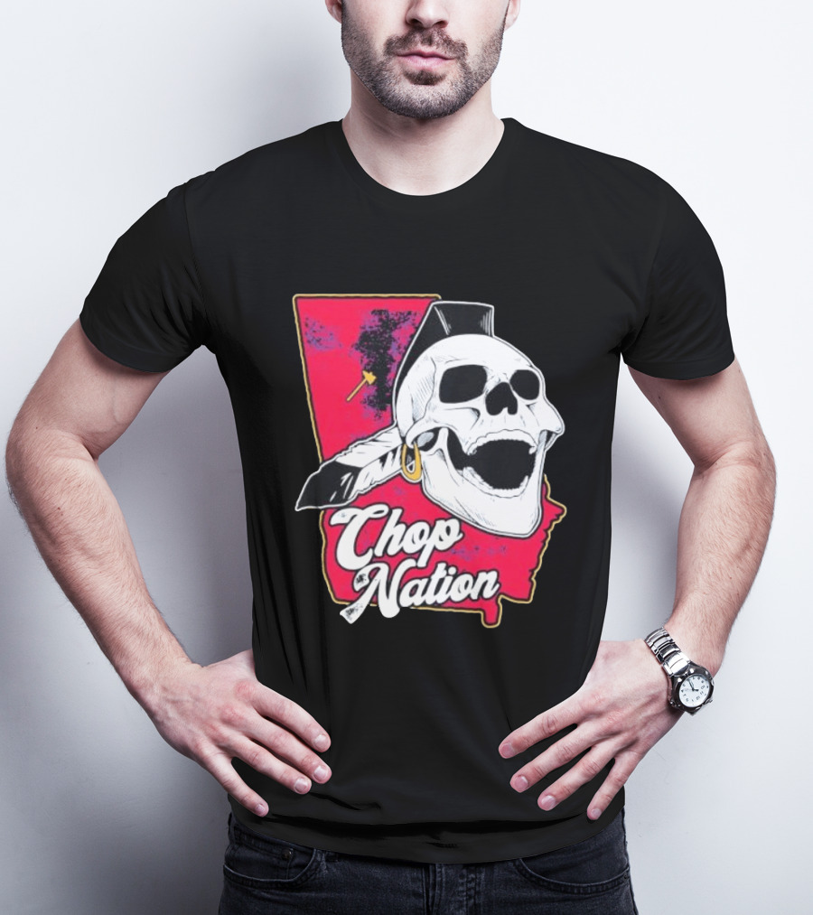 Atlanta Braves Chop Nation Skull Tomahawk Chop T-Shirt