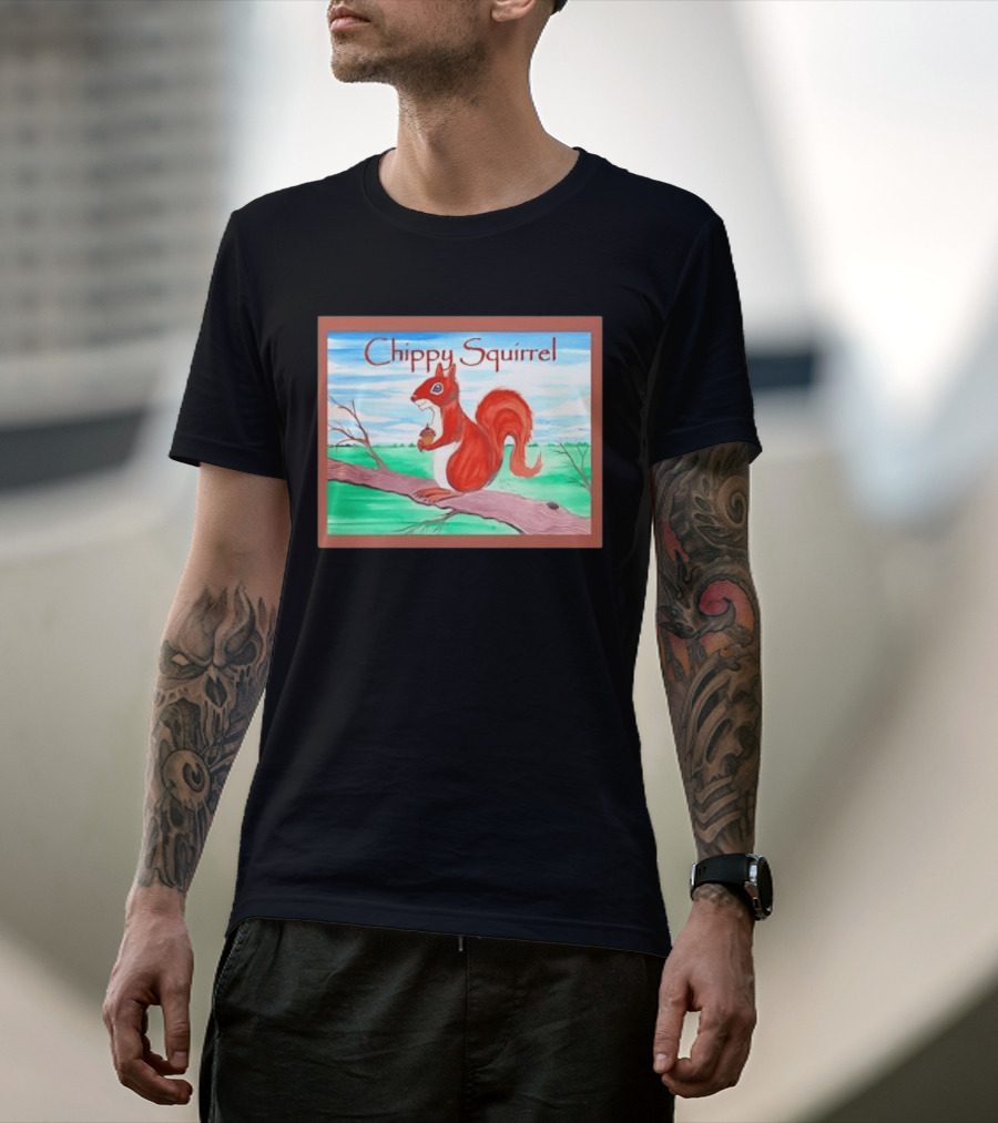 Chippy Squirrel Acorn On Tree Branch Nature Scene T-Shirt