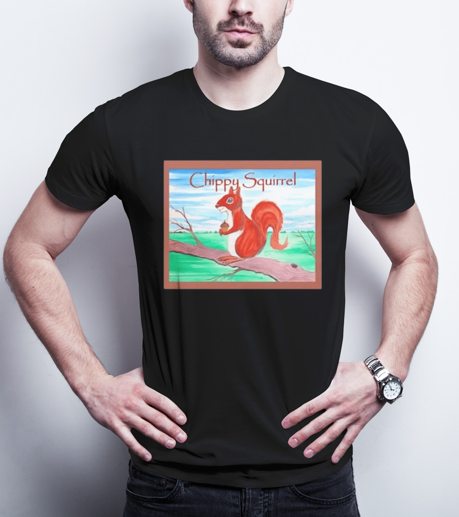 Chippy Squirrel Acorn On Tree Branch Nature Scene T-Shirt