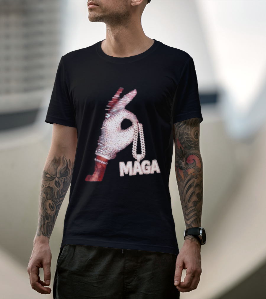MAGA Iceman Hand Gesture With Diamond Encrusted Jewelry T-Shirt