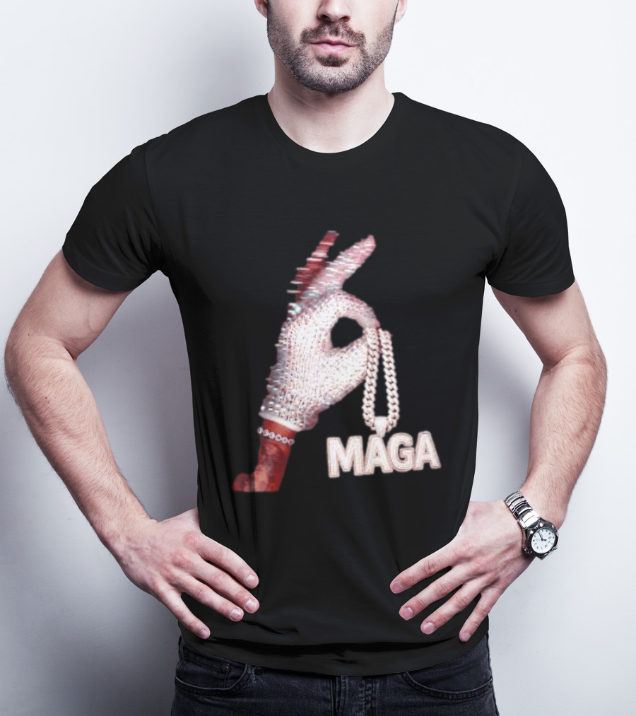 MAGA Iceman Hand Gesture With Diamond Encrusted Jewelry T-Shirt