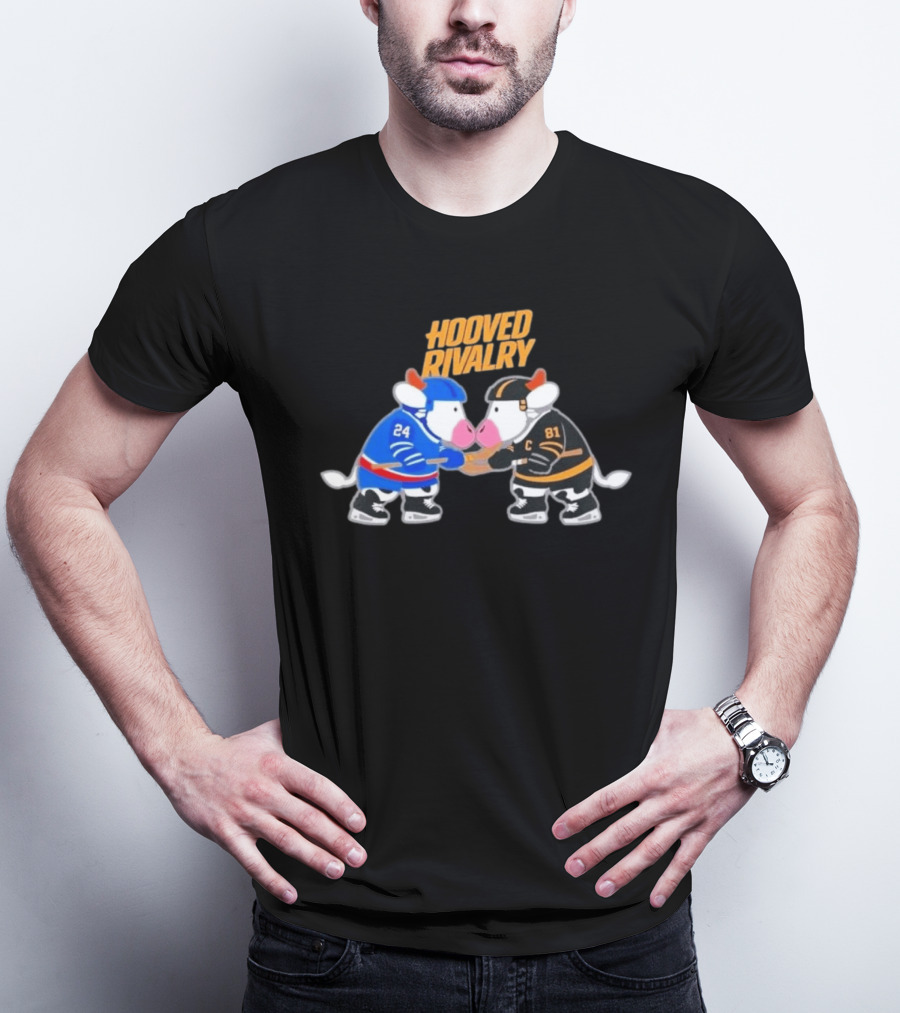 Buffalo Sabres Boston Bruins Hooved Rivalry Hockey Cow Characters T-Shirt