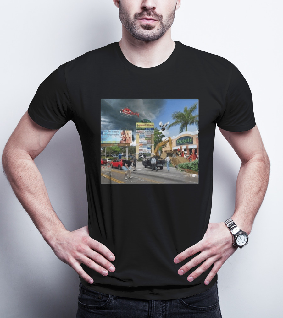 Planet Fitness Publix Chaos At Florida Shopping Plaza With Helicopter And Billboard T-Shirt