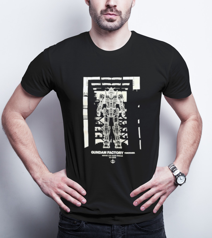 Yokohama Gundam Factory RX 78F00 Mobile Suit White Blueprint T-Shirt