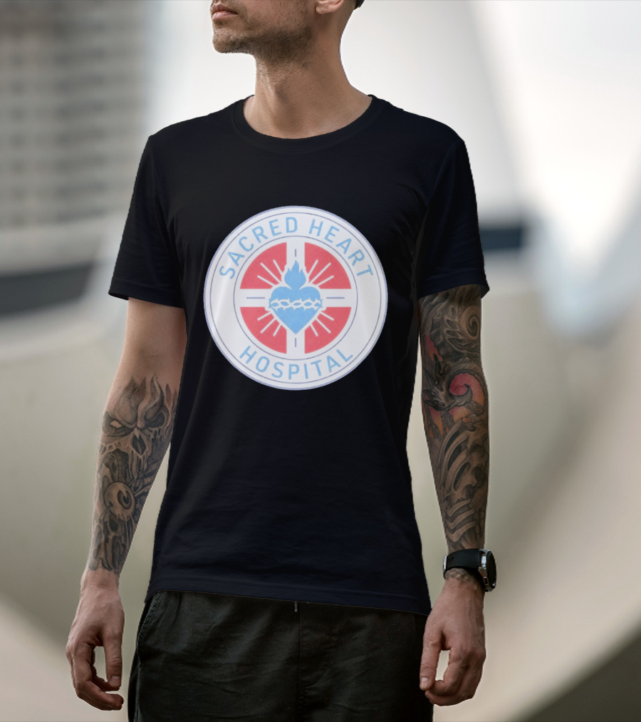 Sacred Heart Hospital Emblem With Blue And Red Heart T-Shirt