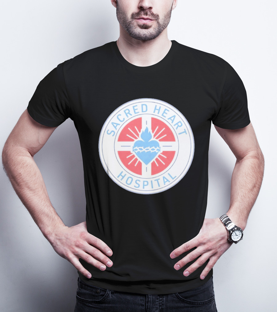 Sacred Heart Hospital Emblem With Blue And Red Heart T-Shirt