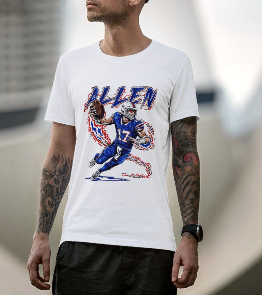 Josh Allen 17 Football Action Lightning Bolt T-Shirt