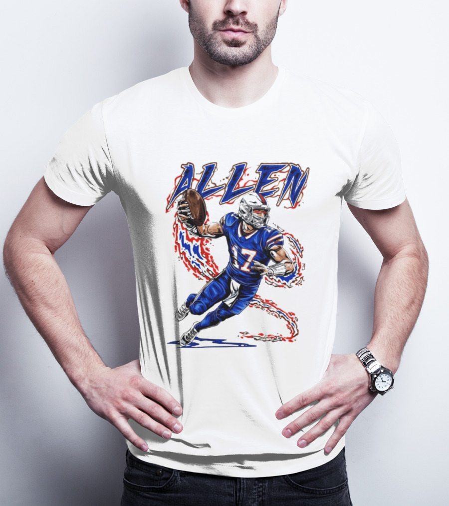 Josh Allen 17 Football Action Lightning Bolt T-Shirt