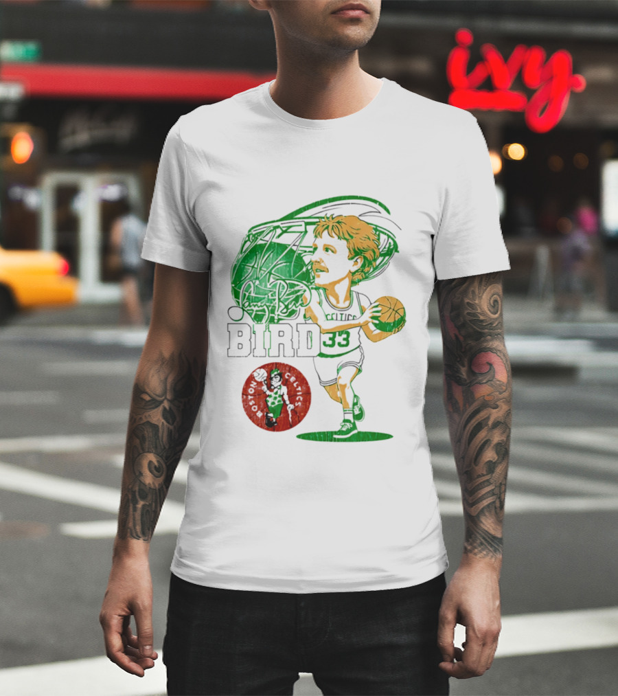 Boston Celtics Larry Bird Caricature NBA Legend 33 Basketball T-Shirt