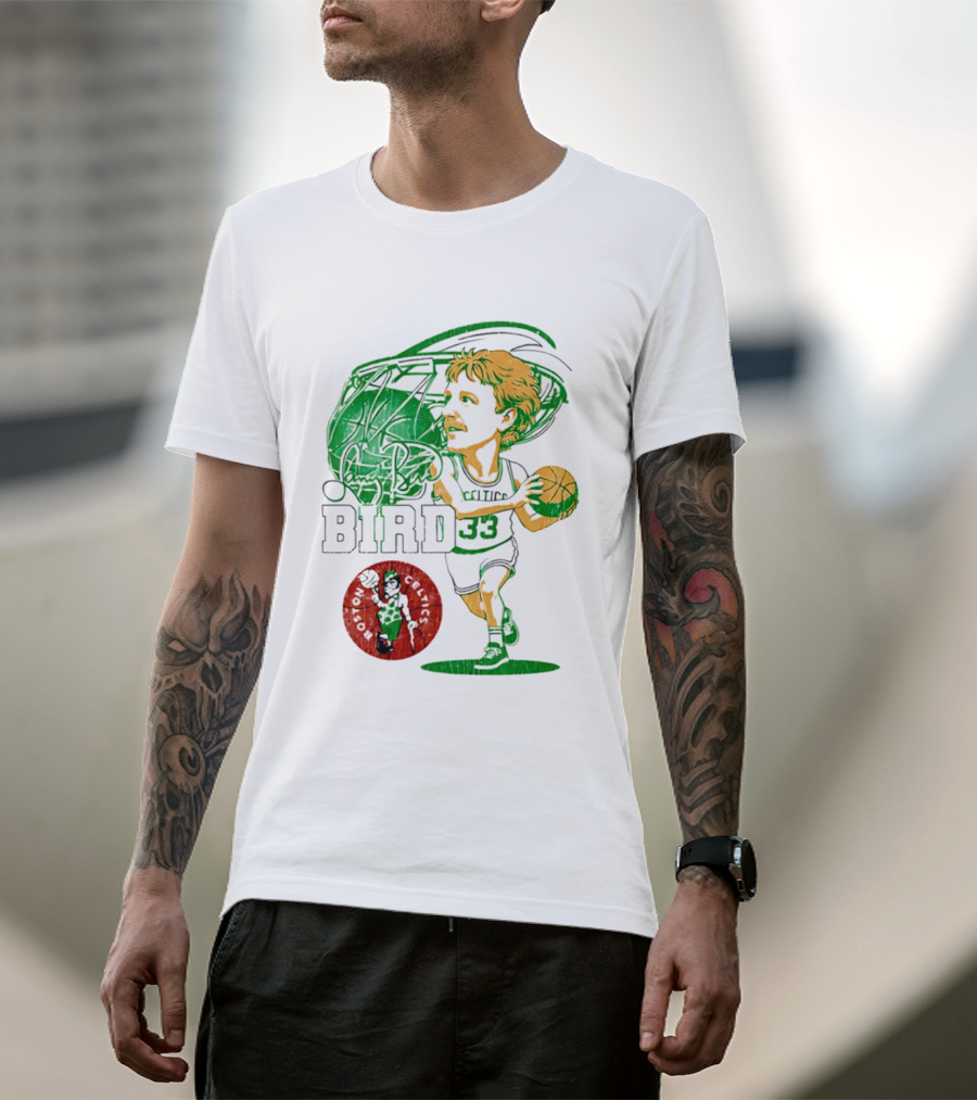 Boston Celtics Larry Bird Caricature NBA Legend 33 Basketball T-Shirt