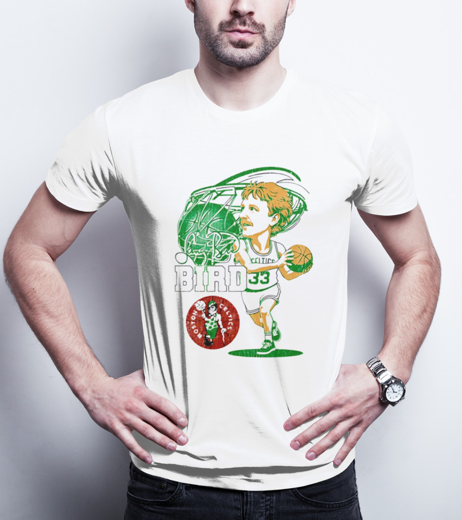 Boston Celtics Larry Bird Caricature NBA Legend 33 Basketball T-Shirt